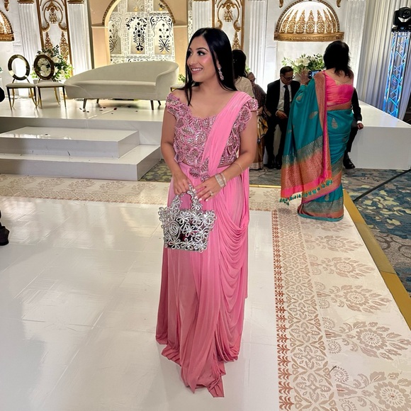 Sarees | Indian Light Pink Silver Draped Saree Lehenga | Poshmark